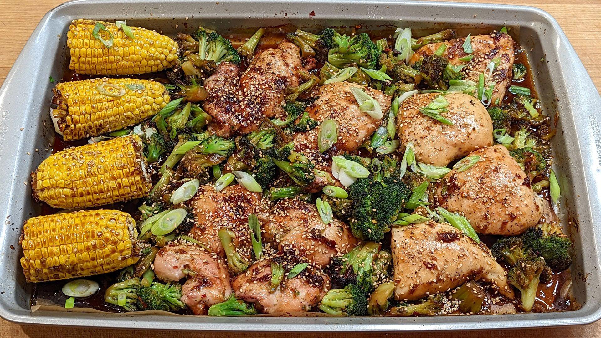 "Sticky Chicken Tray Bake | Rachael Ray"